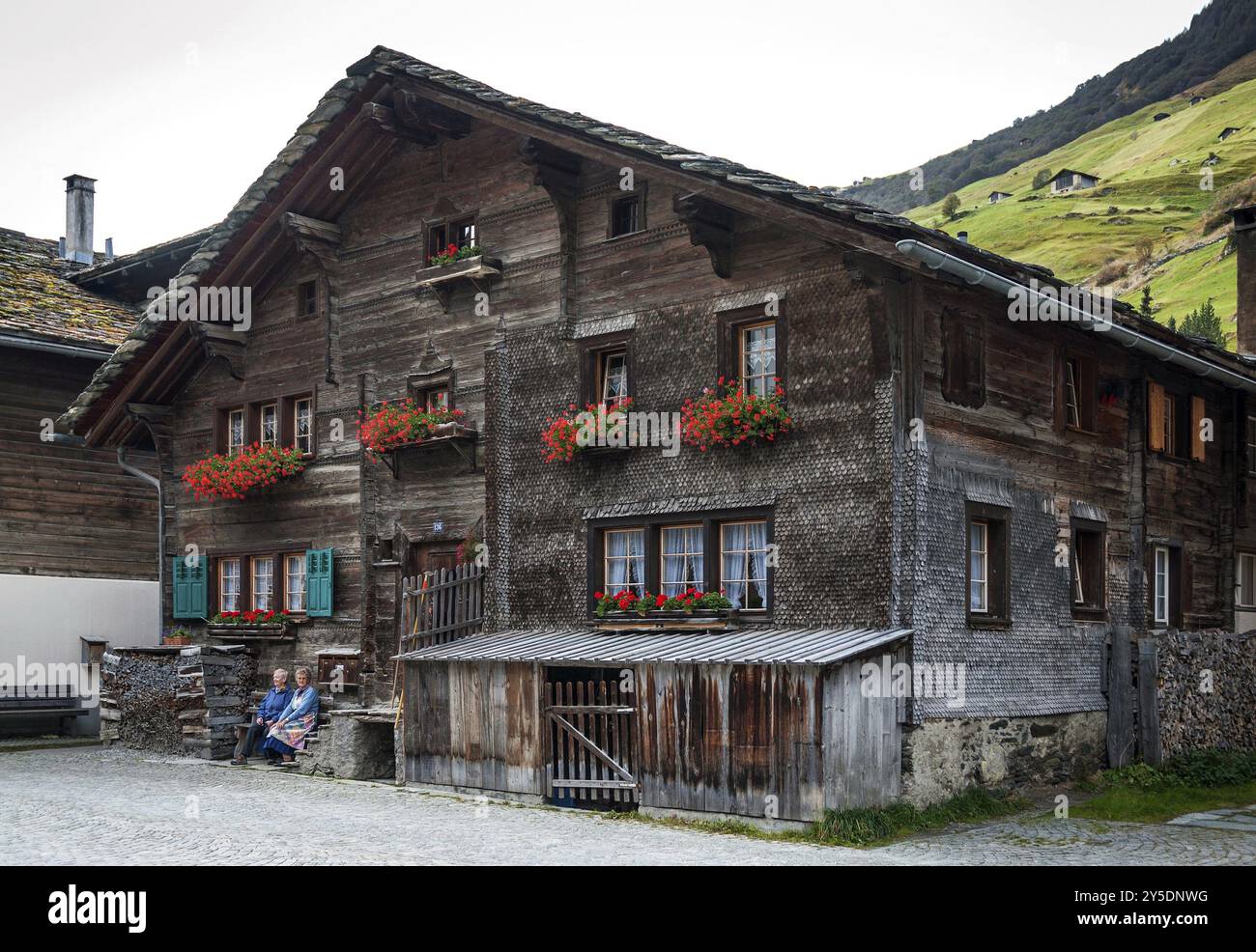 Traditional swiss alps rural wood houses in vals village of alpine ...