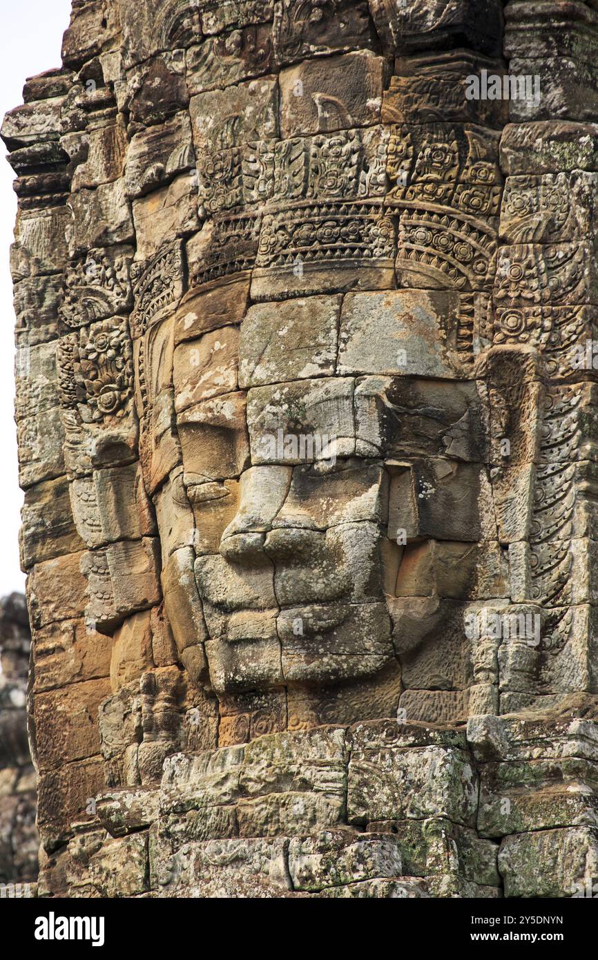 Tower of faces in the Bayon temple in Angkor Thom in Cambodia Stock ...