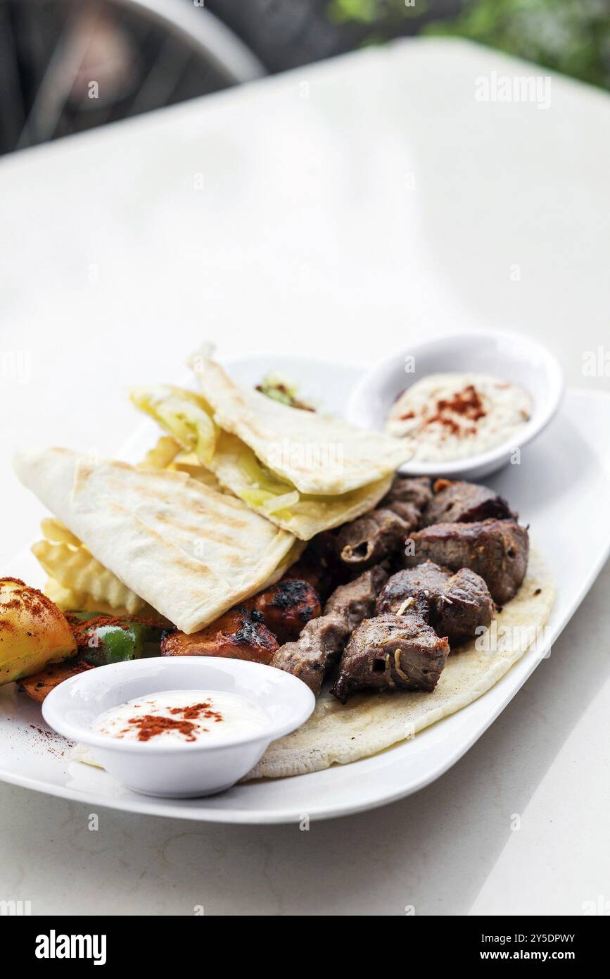 Traditional middle eastern food mixed bbq barbecue grilled meat platter ...