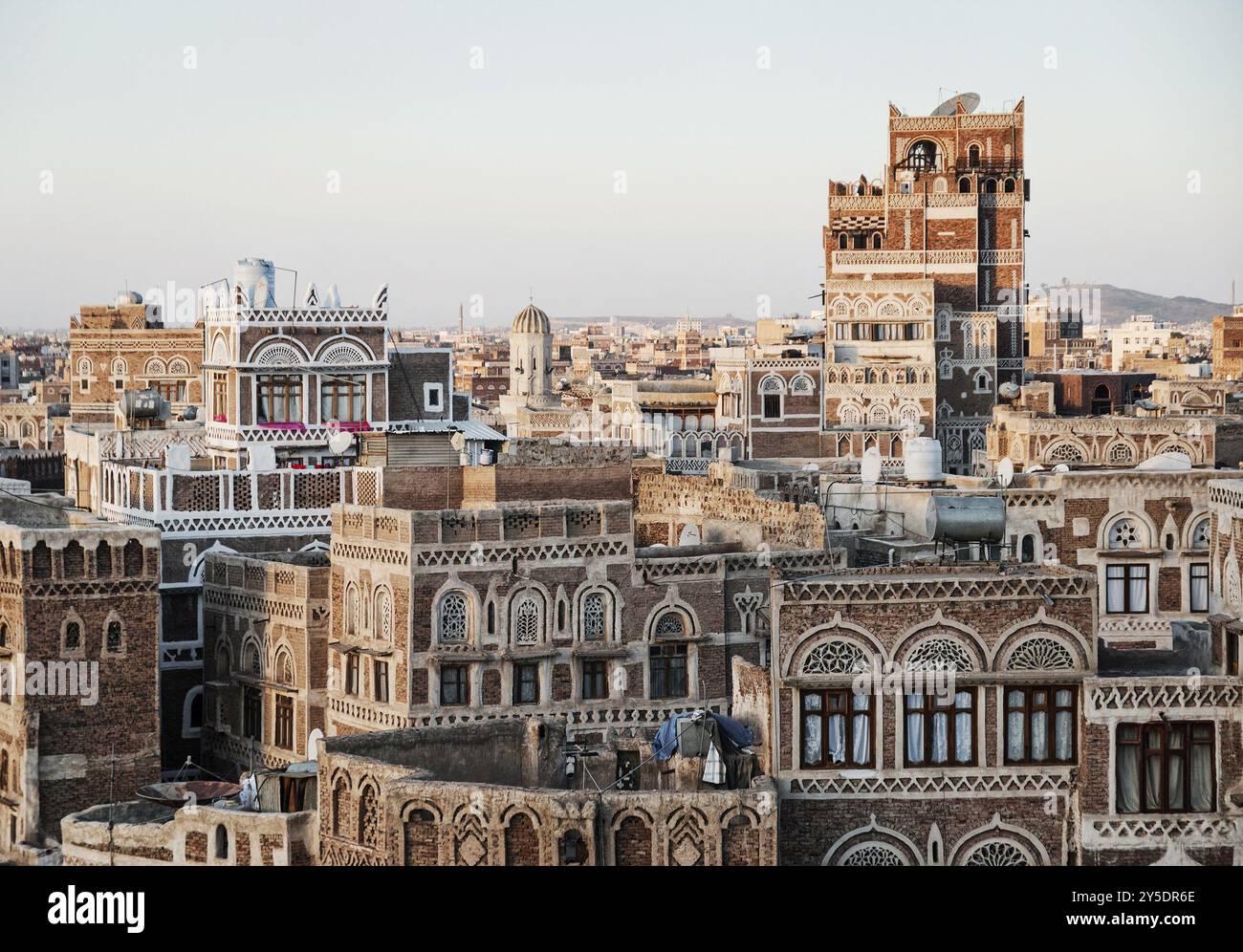 View of central sanaa city old town skyline traditional buildings in ...