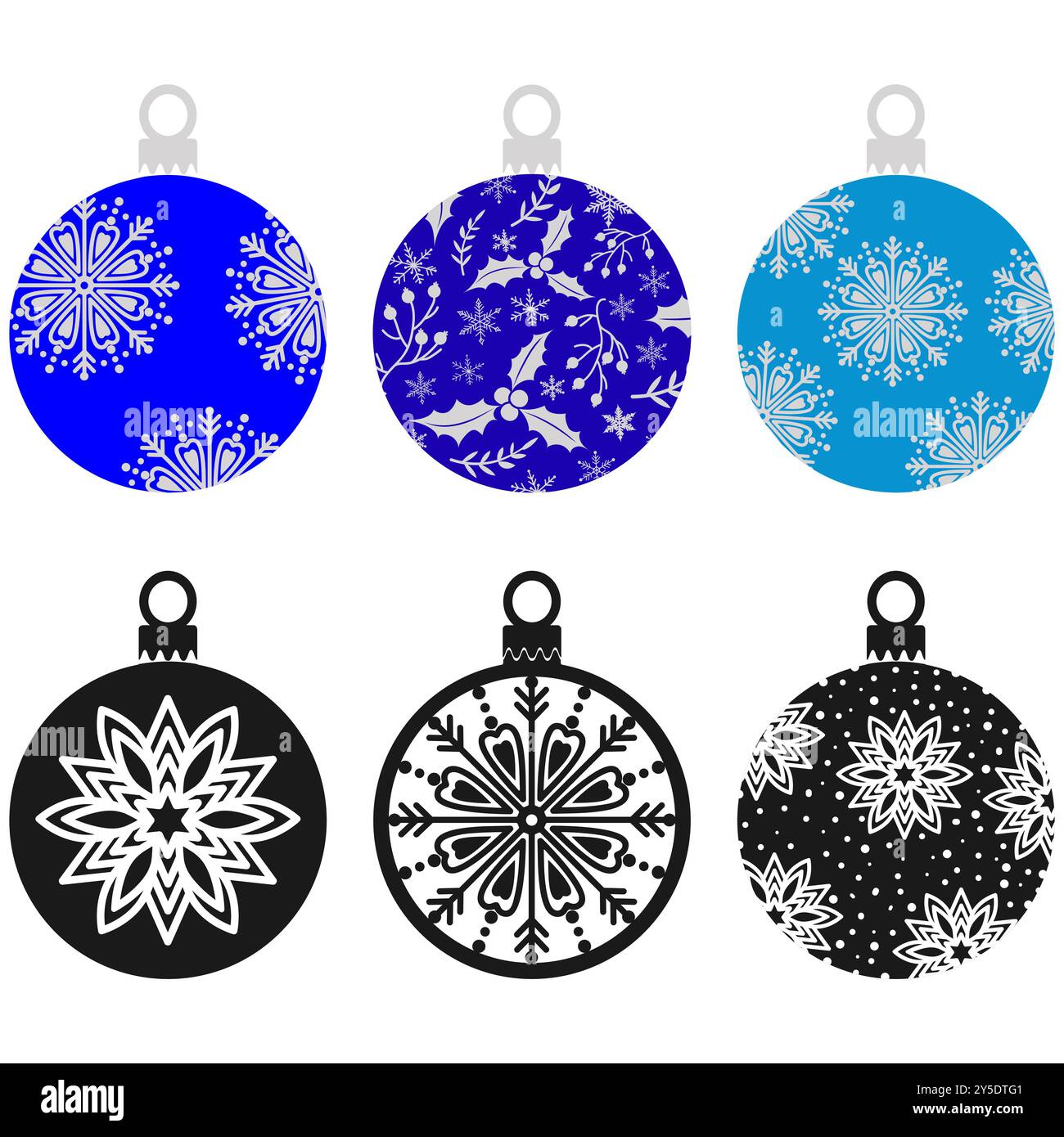 Christmas tree ball silhouettes, vector isolated illustration. Blue ...