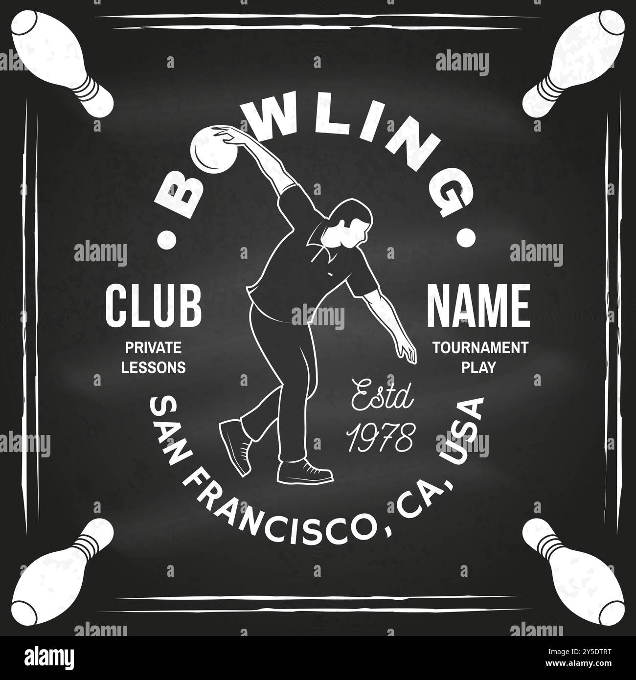 Bowling sports club logo, badge design on the chalkboard. Vintage ...