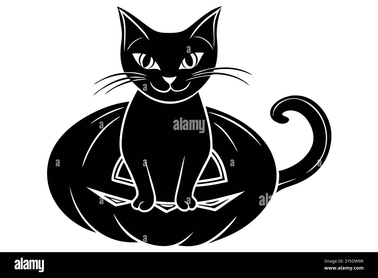 Halloween Cat Styles on Pumpkin - Vector Line Art & Silhouette ...
