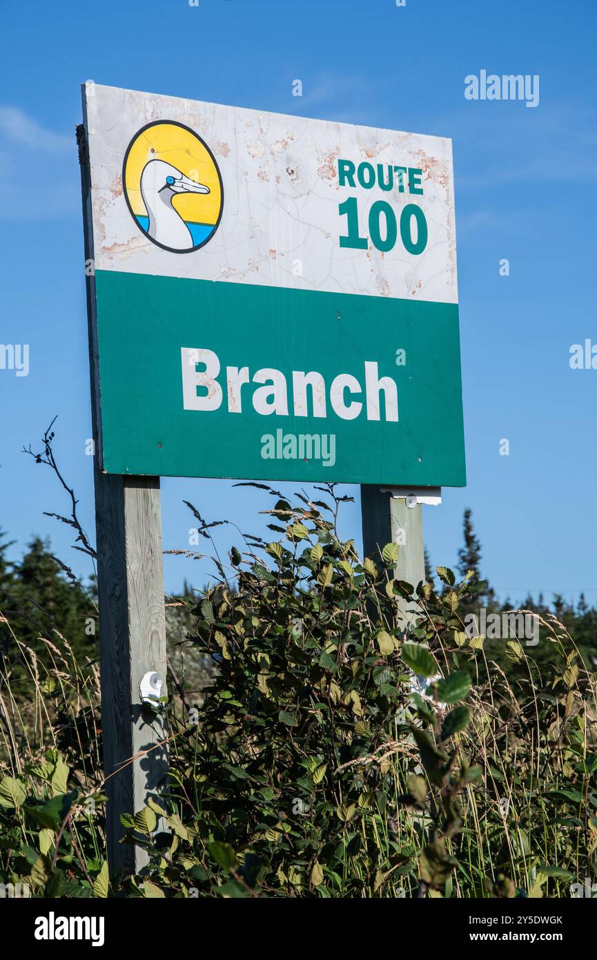 Route 100 sign in Branch, Newfoundland & Labrador, Canada Stock Photo ...