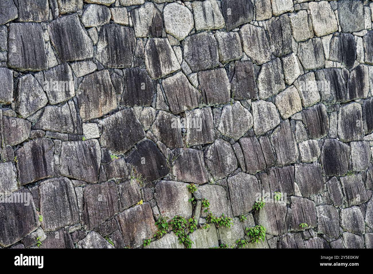 Traditional japanese stone wall moat at the base of Osaka Castle ...