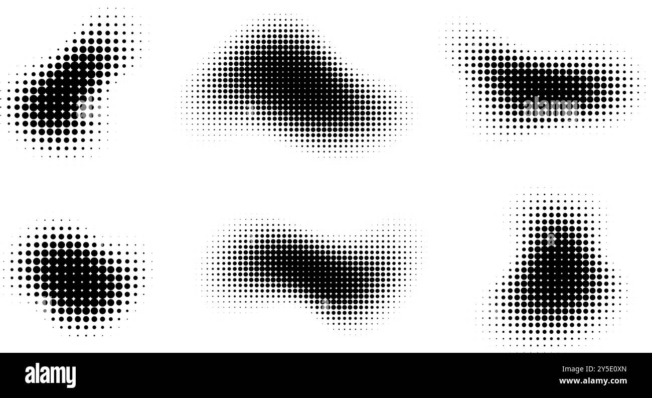 Abstract halftone figures, gradient dot texture, circular spray effect ...