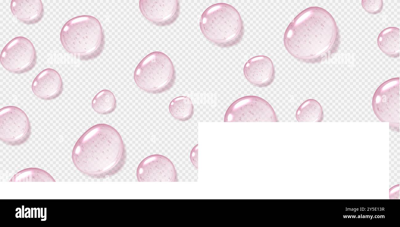 Pink serum drops, transparent gel droplets, realistic glossy liquid ...