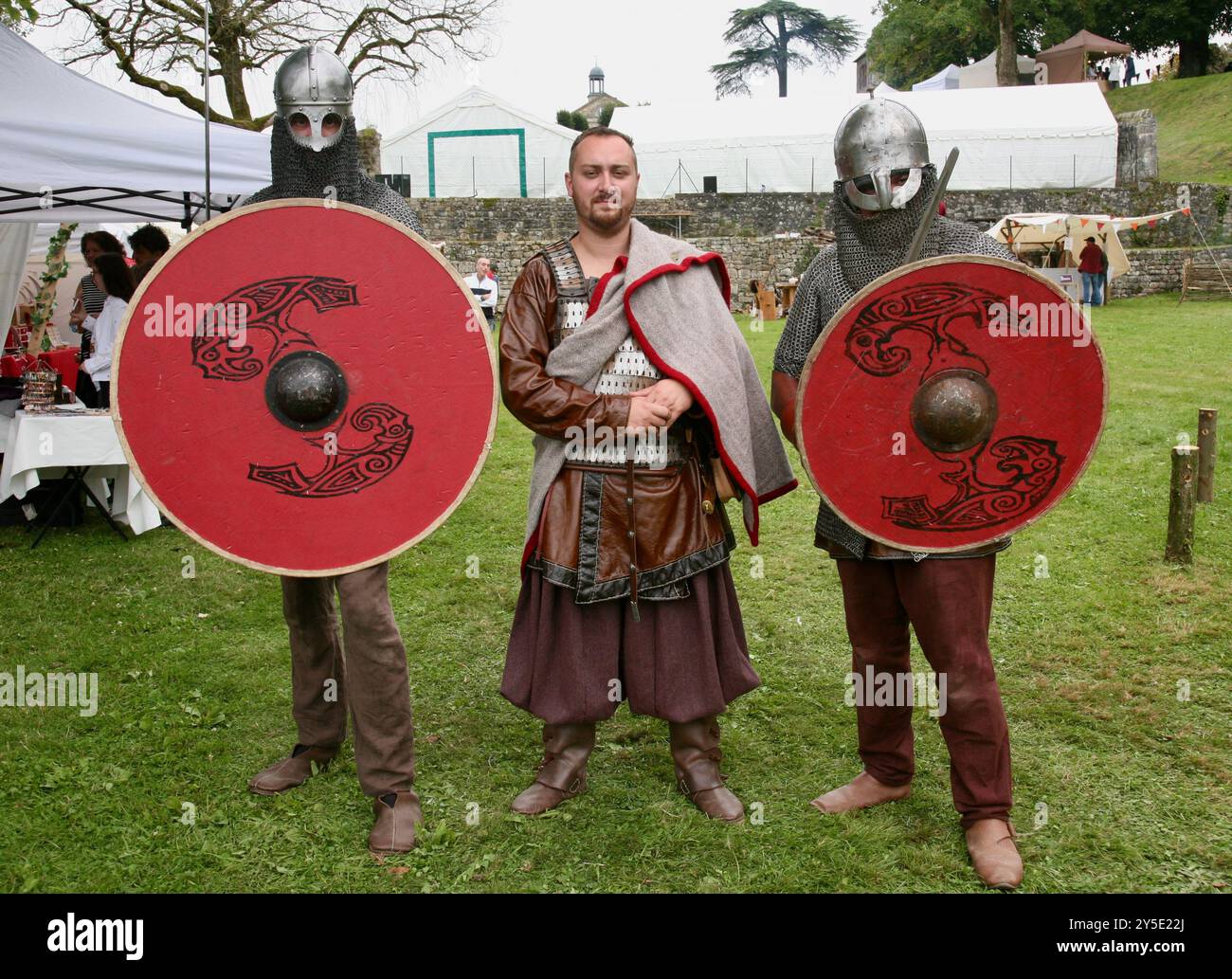A view of the medieval warriors, getting ready for a demonstration of ...