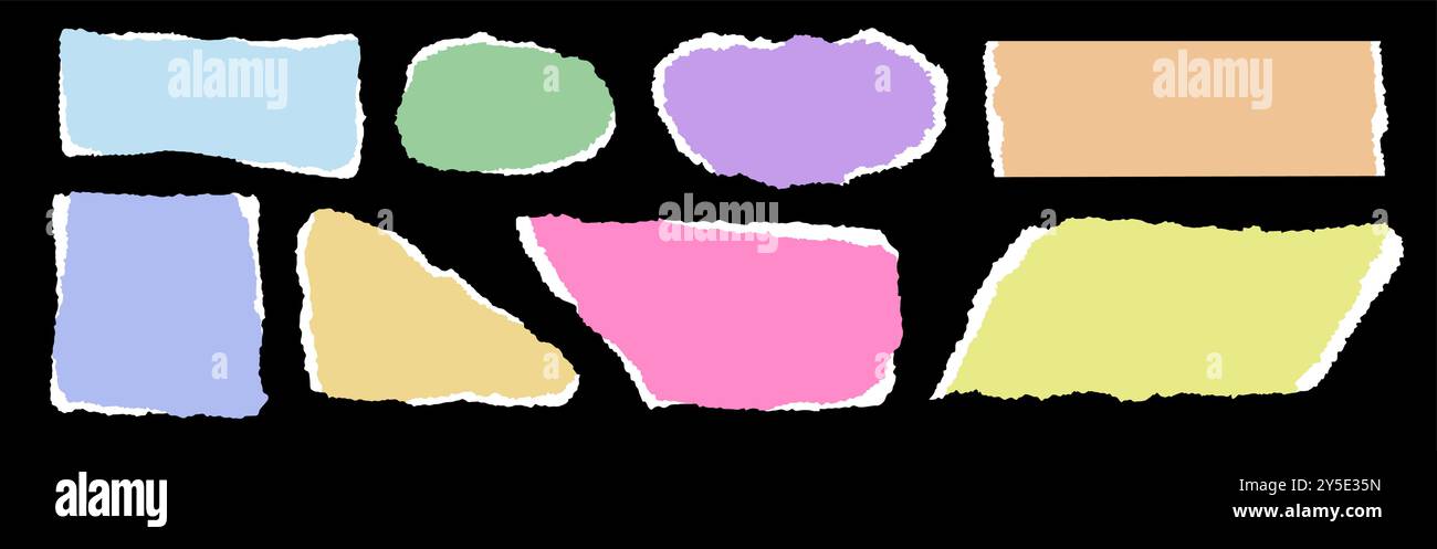 Colored ripped paper pieces, notebook pages with ripped edges ...