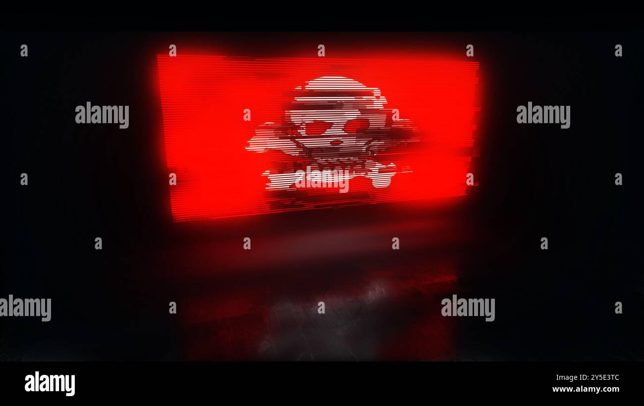 Pirate skull cyber attack digital technology flag cyber background ...