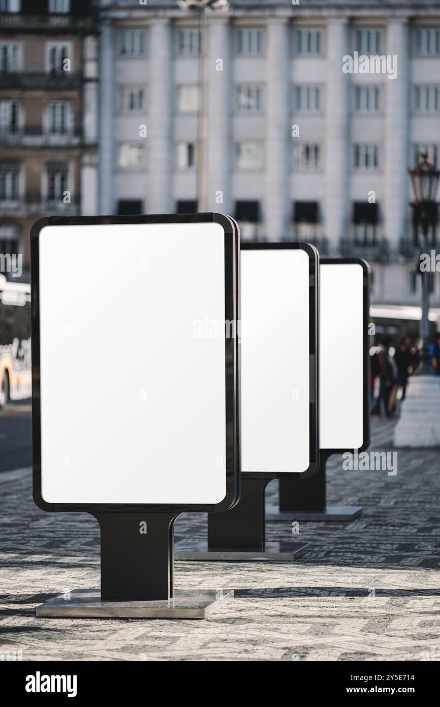 Modern urban street advertising displays or billboards with blank white ...