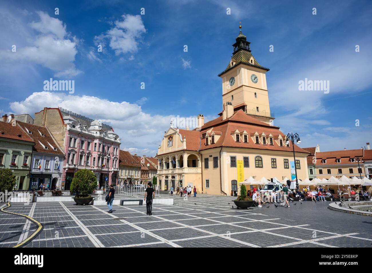 Streets of romanian city Brasov during the summer, Transylvania Stock ...