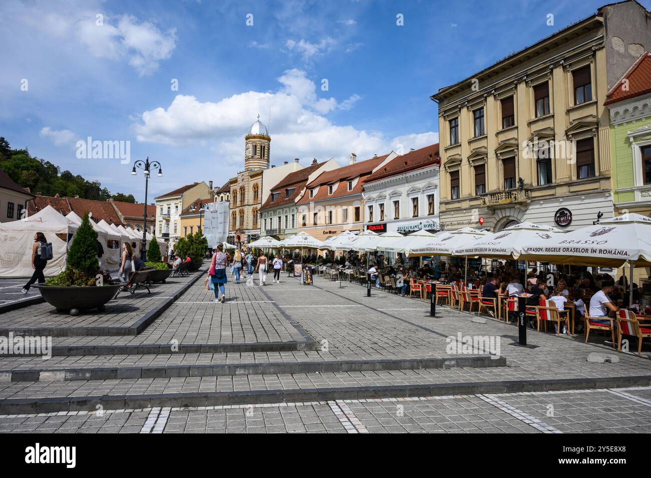 Streets of romanian city Brasov during the summer, Transylvania Stock ...