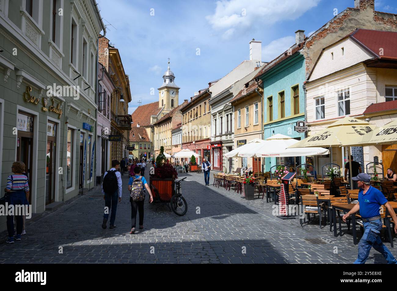 Streets of romanian city Brasov during the summer, Transylvania Stock ...