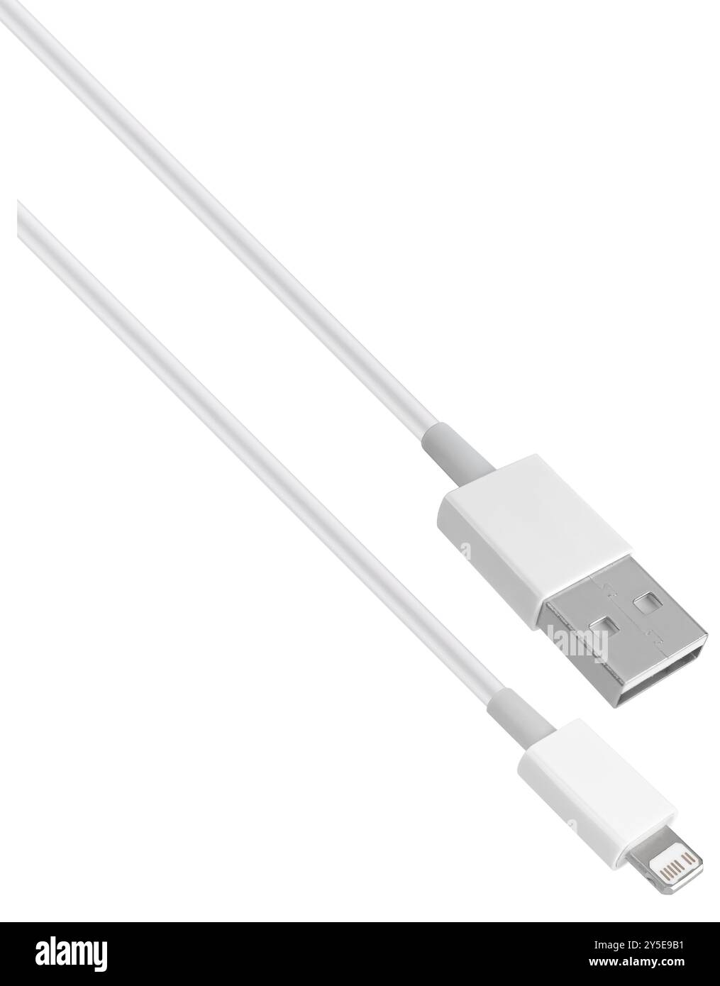 USB and Lightning cable and connector, insulated on yellow background ...