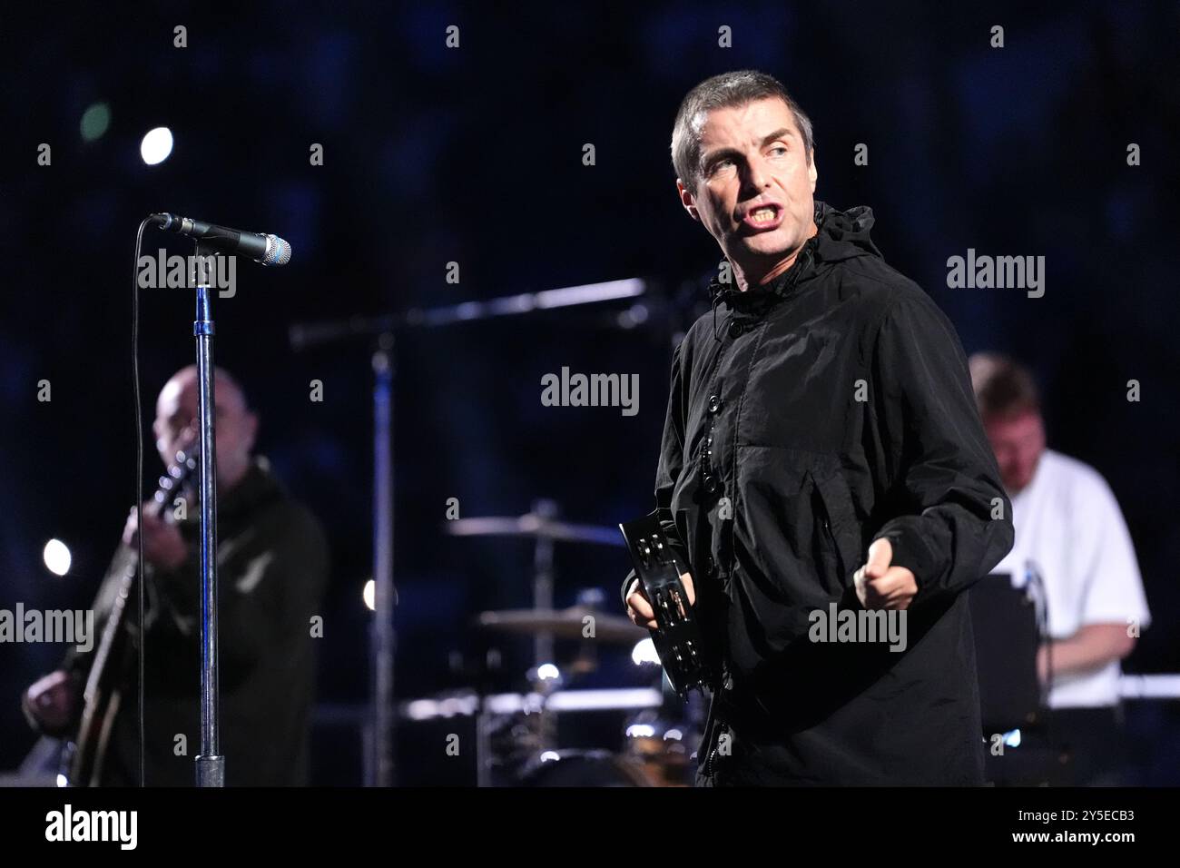 Liam Gallagher of Oasis performing ahead of the IBF World Heavy weight ...