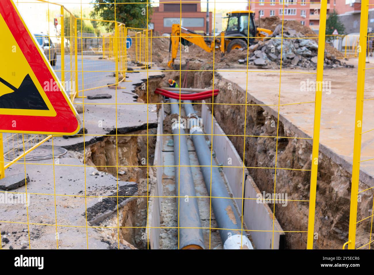 sewer dig sewage ground underground system hole work drainage water ...