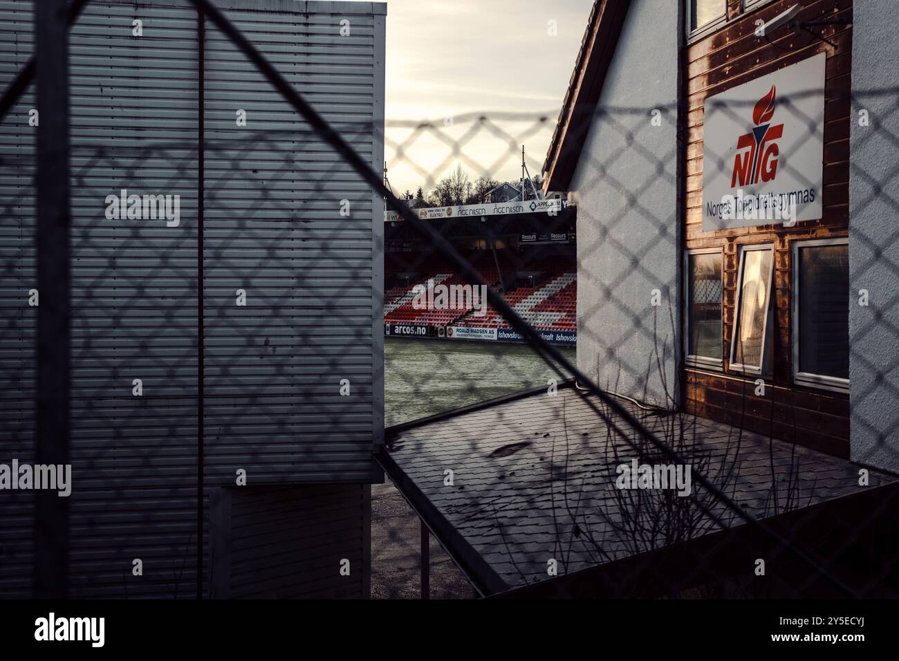 Main stand on Tromso Idrettslag stadium in the arctic in Tromso, Norway ...