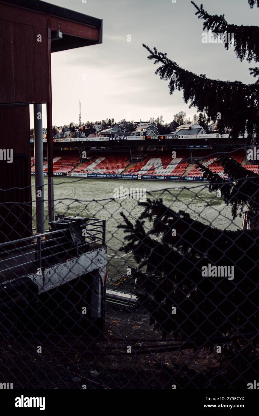 Soccer stadium of Tromso Idrettslag in the arctic circle in Norway ...