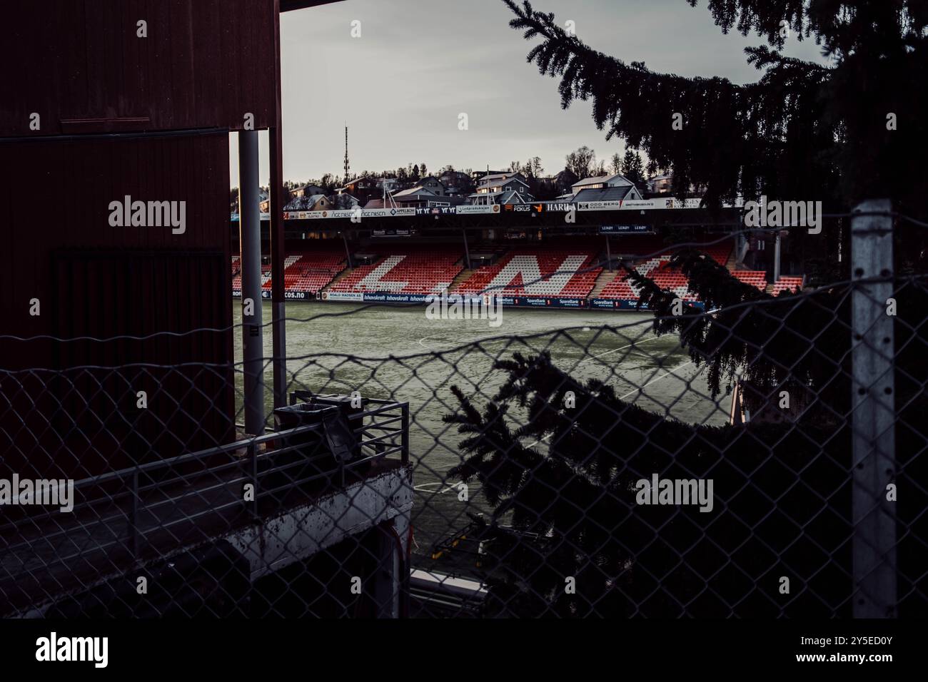 Main stand of Tromso Idrettslag football stadium in the arctic circle ...