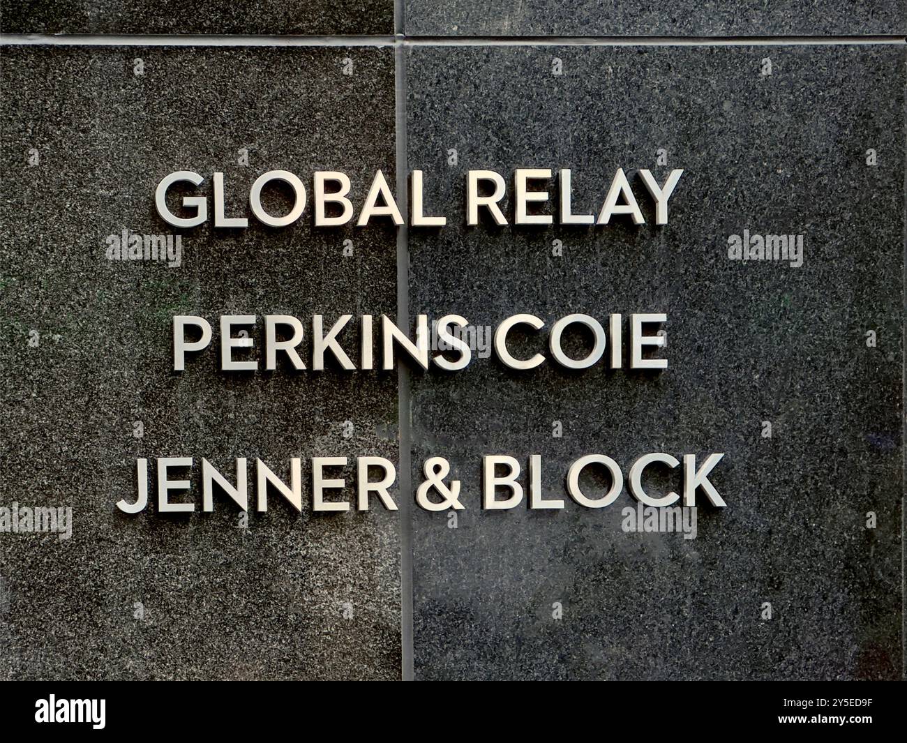 Global Relay Perkins Coie and Jenner & Block business signs in ...
