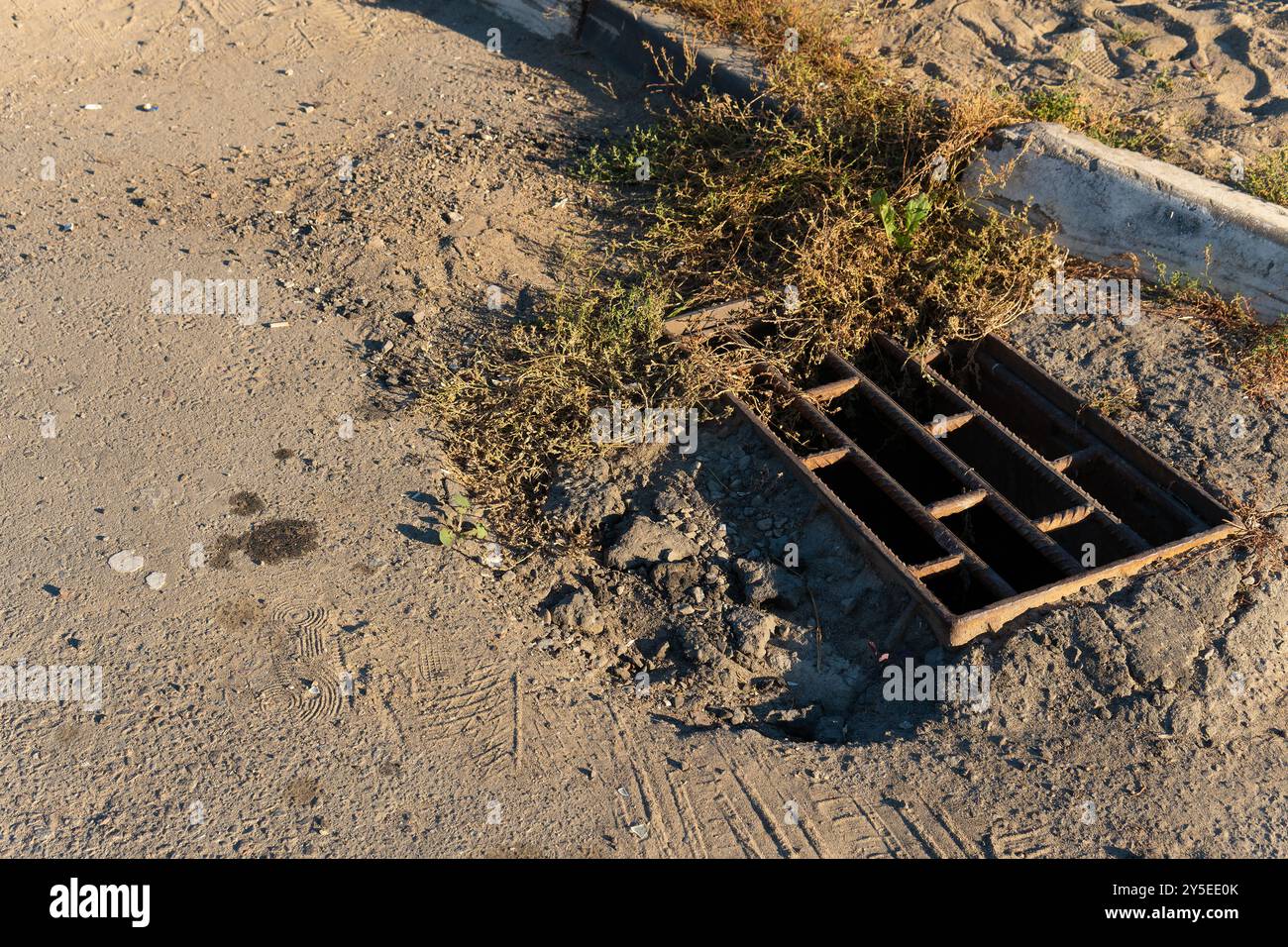 open asphalt hole cover street manhole road sewer drain sewage industry ...