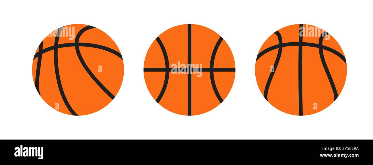 Orange basketball ball icons. Set of basketball balls symbols Stock ...
