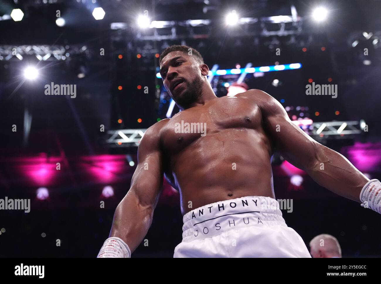 Anthony Joshua in the IBF World Heavy weight bout at Wembley Stadium ...