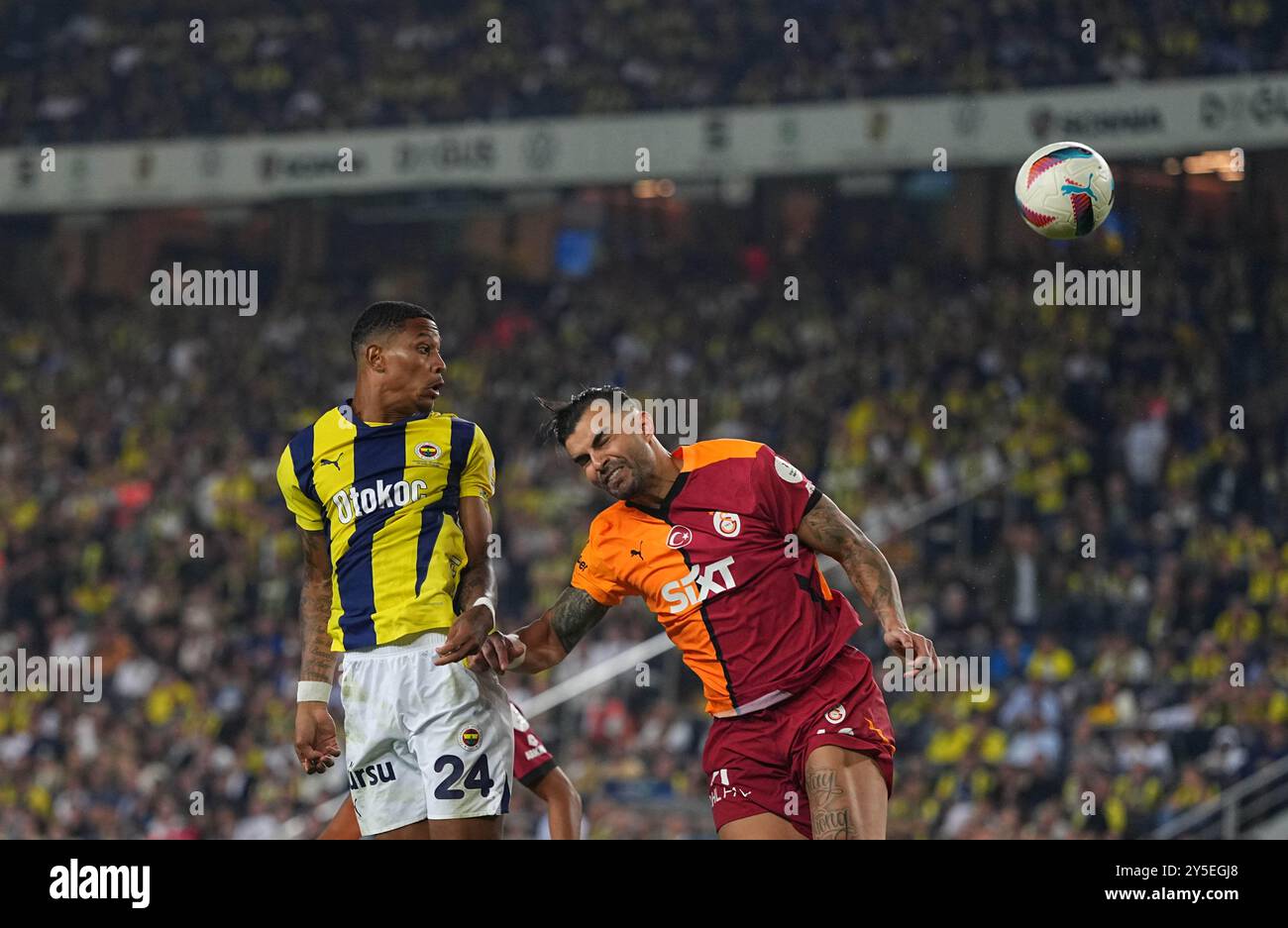September 21 2024: Jayden Oosterwolde of Fenerbahce heads during a ...