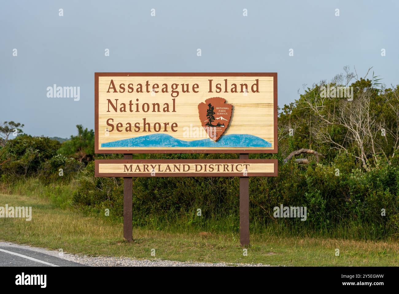 Assateague island national seashore sign. Maryland district side, large ...