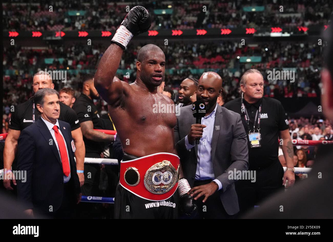 Daniel Dubois celebrates victory against Anthony Joshua (not pictured ...