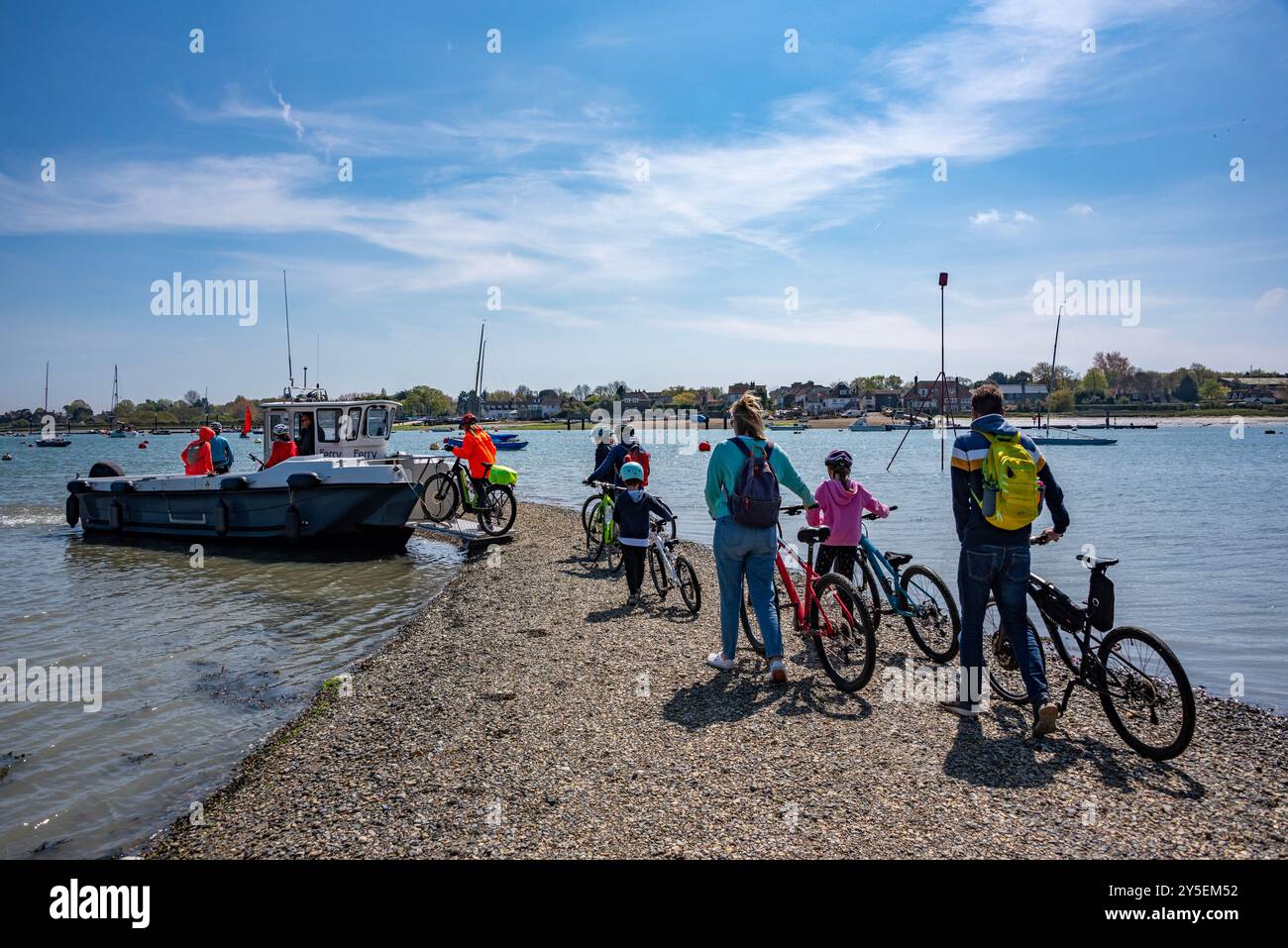 Passengers boarding the Itchenor Ferry across Chichester Harbour, West ...