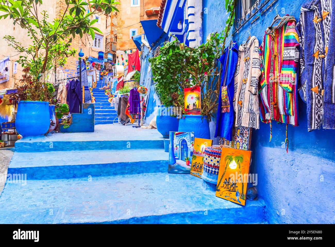 Chefchaouen, Morocco. Vibrant Blue Medina, narrow alleys, blue-washed ...