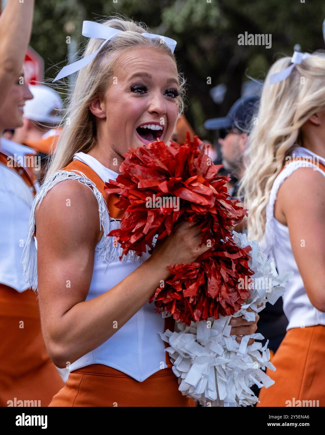 Sept 21, 2024.A cheerleader of the Texas Longhorns in action vs the UL Monroe Warhawks at DKR ...