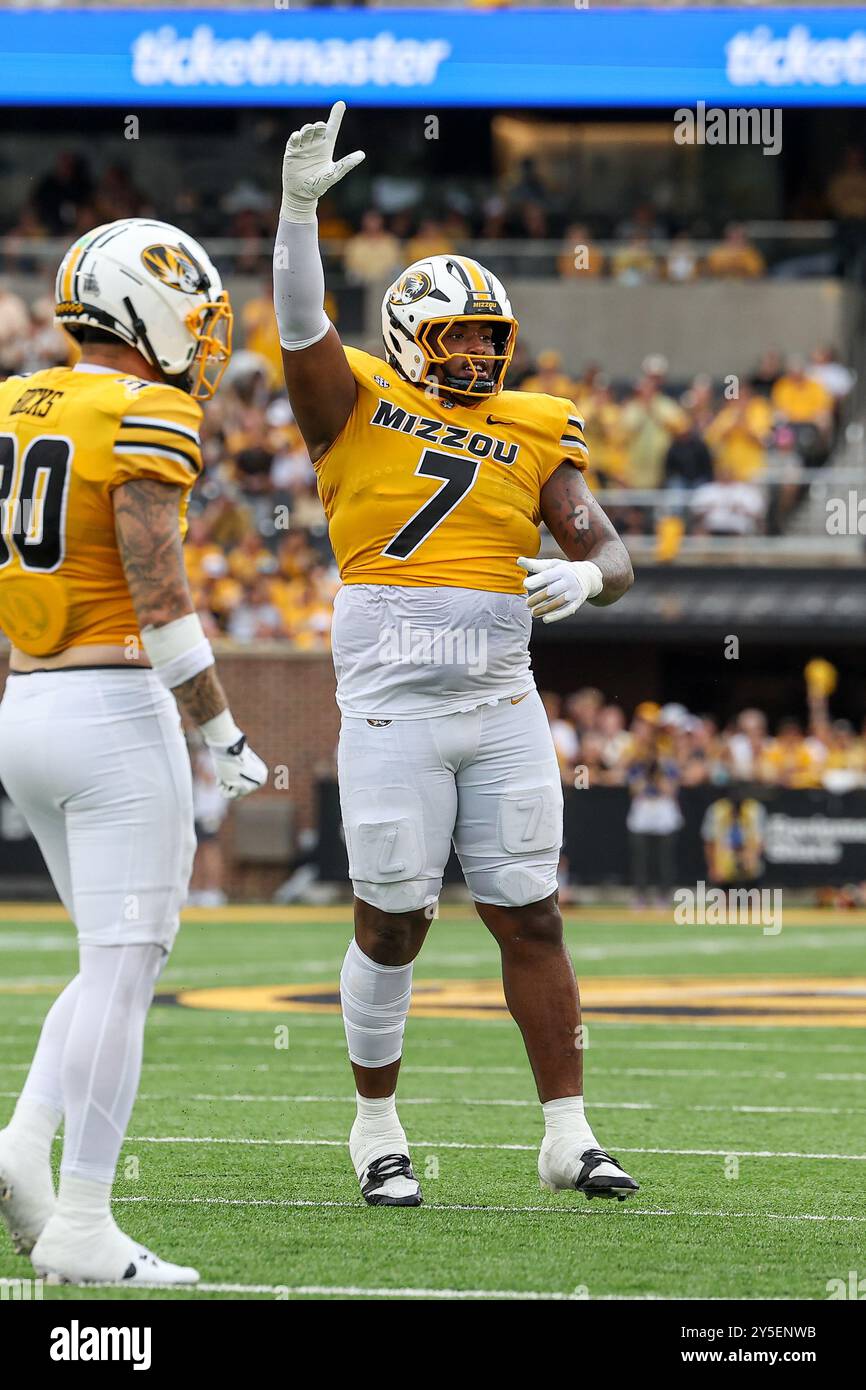 Columbia, MO, USA. 21st Sep, 2024. Missouri Tigers defensive end Zion ...
