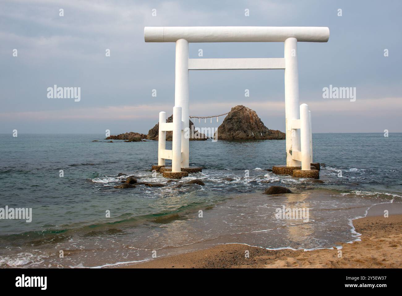Sakurai Futamigaura Shrine on a beach near Fukuoka at sunset, Japan ...