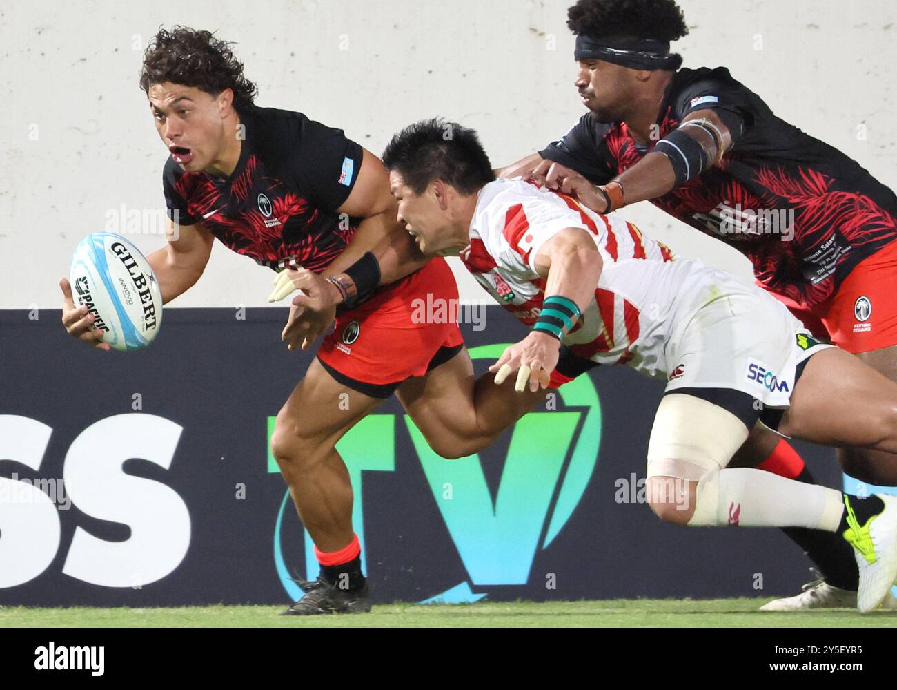 Higashi Osaka, Japan. 21st Sep, 2024. Fiji's fly half Caleb Muntz ...