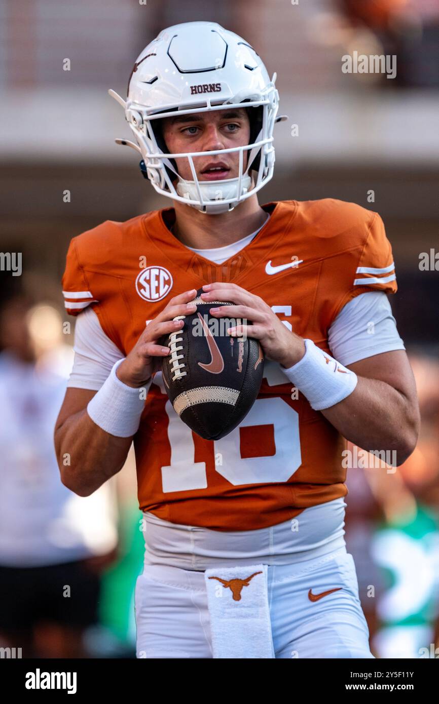 Sept 21, 2024.Arch Manning #16 of the Texas Longhorns warms up before ...