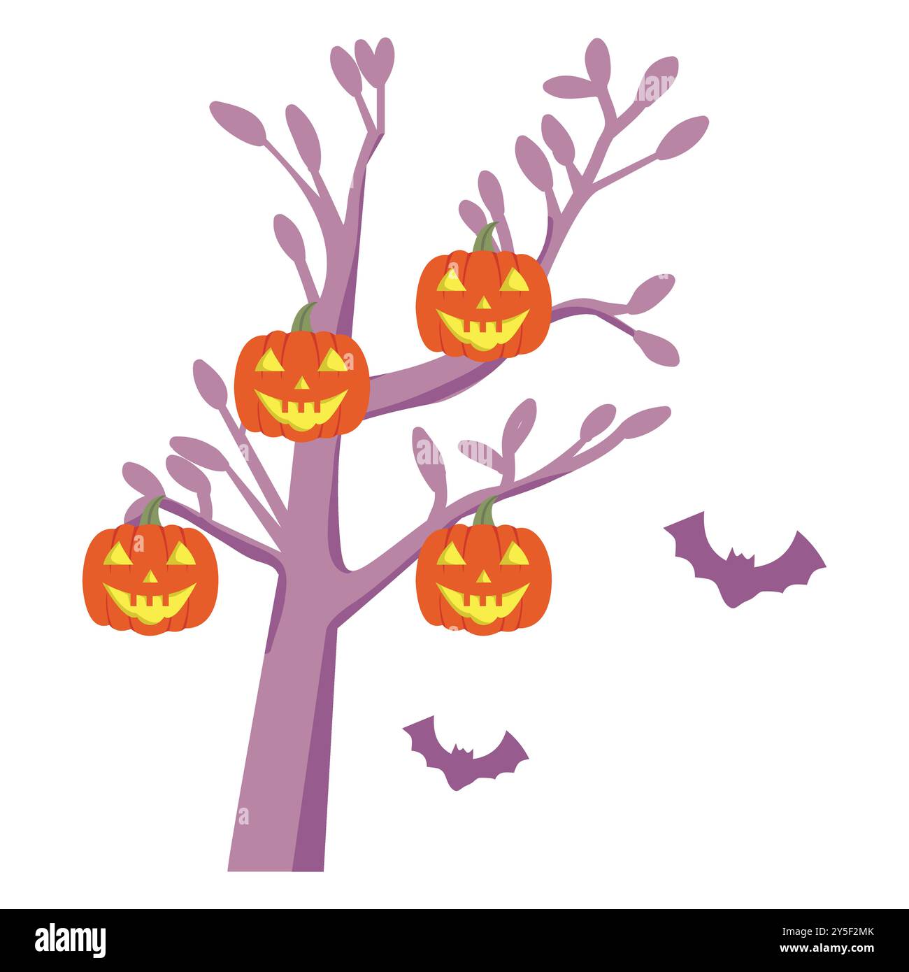 Illustration tree branch pumpkins, and bats Halloween background Stock ...