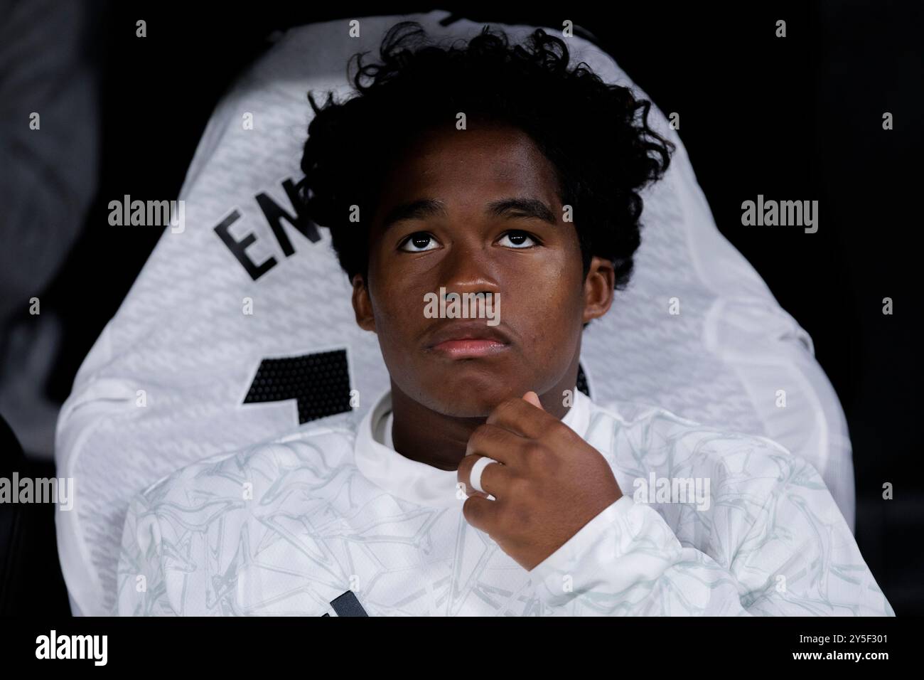 MADRID, SPAIN - SEPTEMBER 21: Endrick of Real Madrid on the bench ...