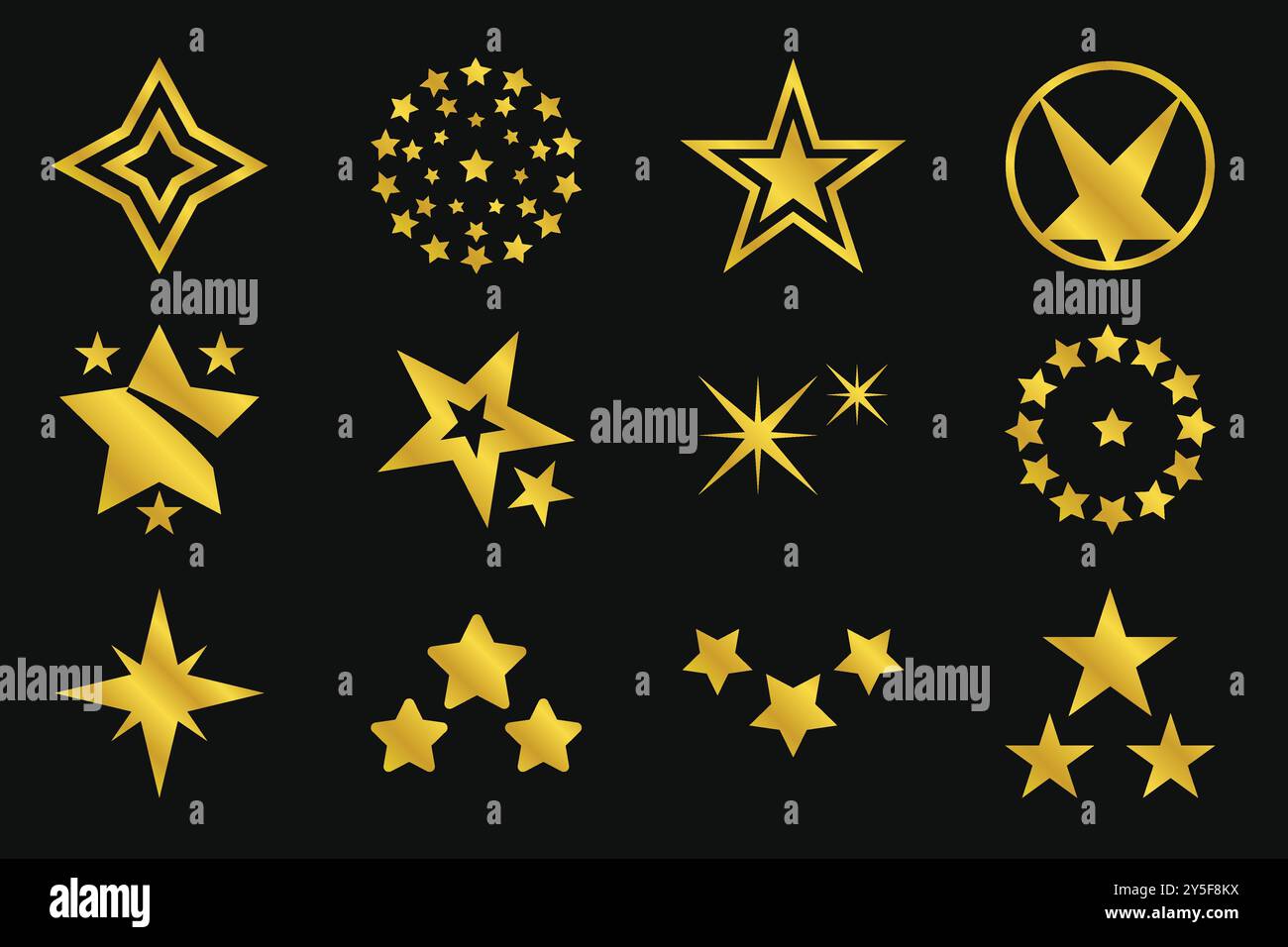 Gold star logo collection on black background. Vector illustration ...