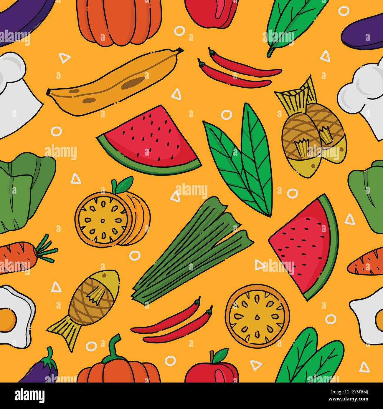 Seamless pattern of foods ,fruits and vegetables-hand drawn various ...