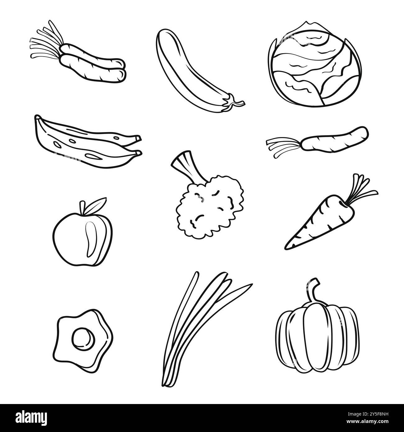Hand drawn line art of foods ,fruits and vegetables on white background ...