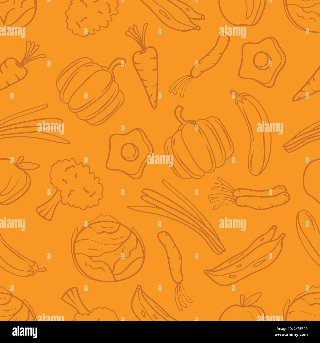 Seamless pattern of foods ,fruits and vegetables-hand drawn line art on ...
