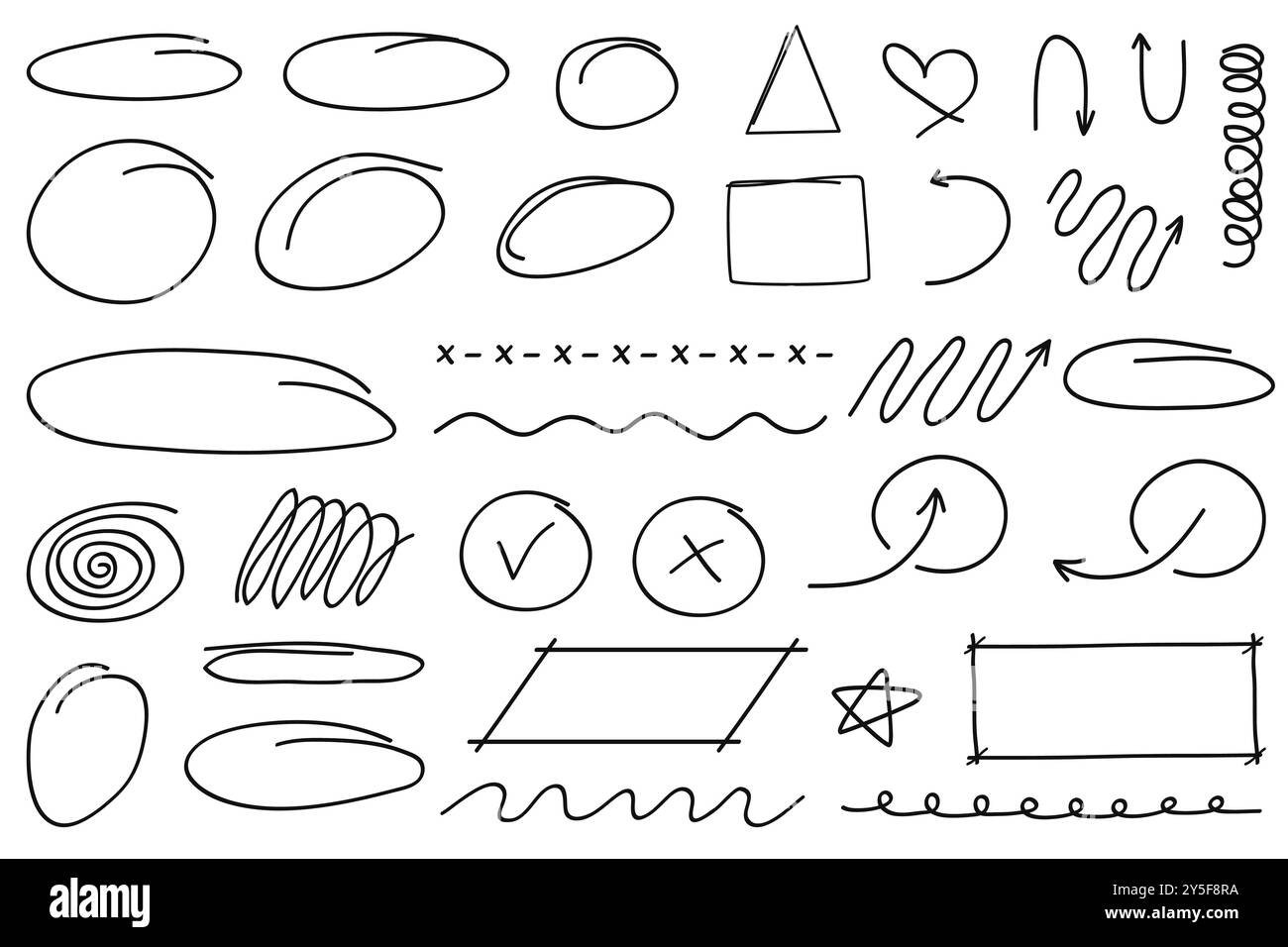 Hand drawn doodle style collection .Hand drawn strokes, line shapes ...