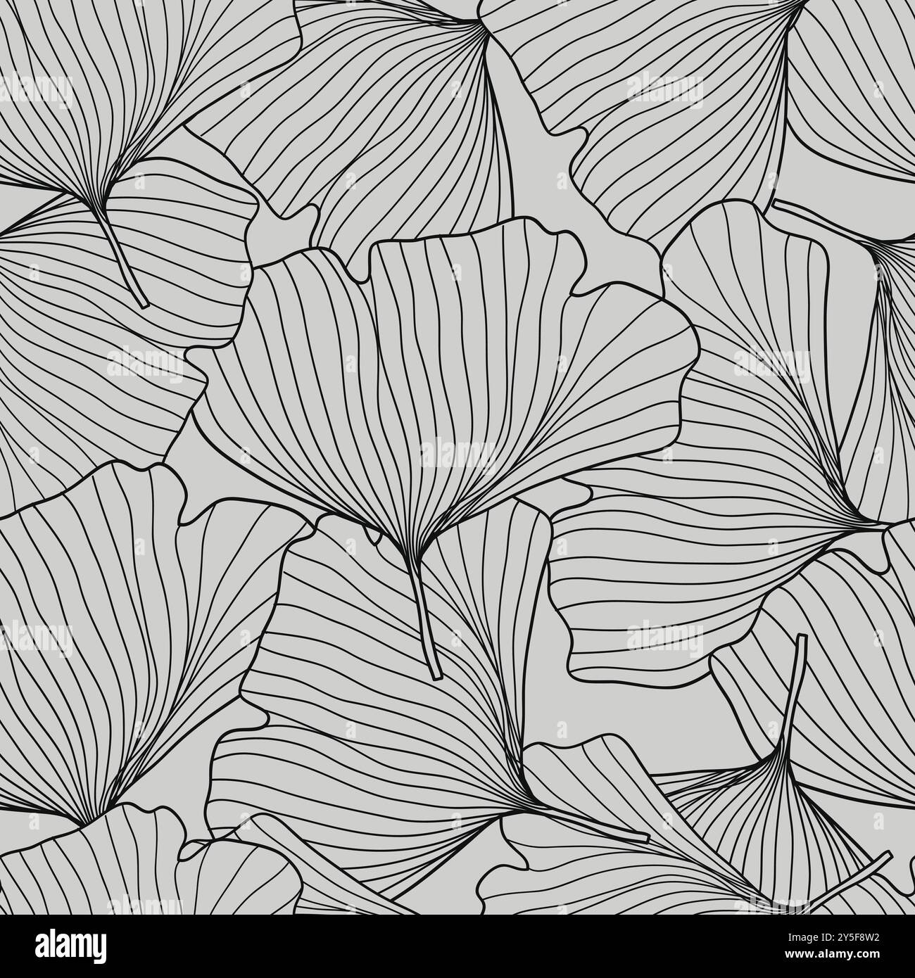 Seamless pattern hand- drawn gingko leaf on gray background.Vector ...