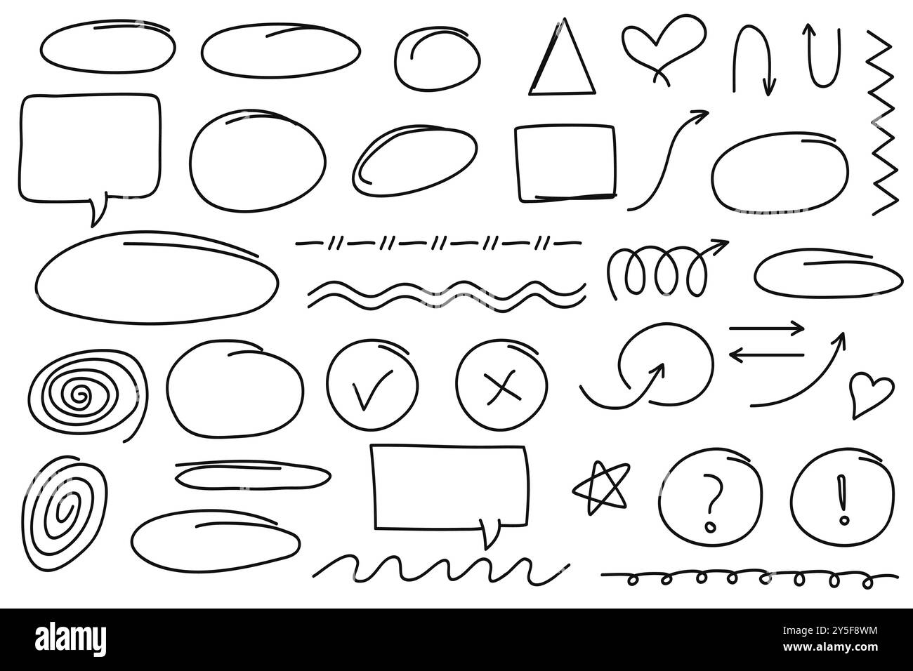 Hand drawn doodle style collection .Hand drawn strokes, line shapes ...
