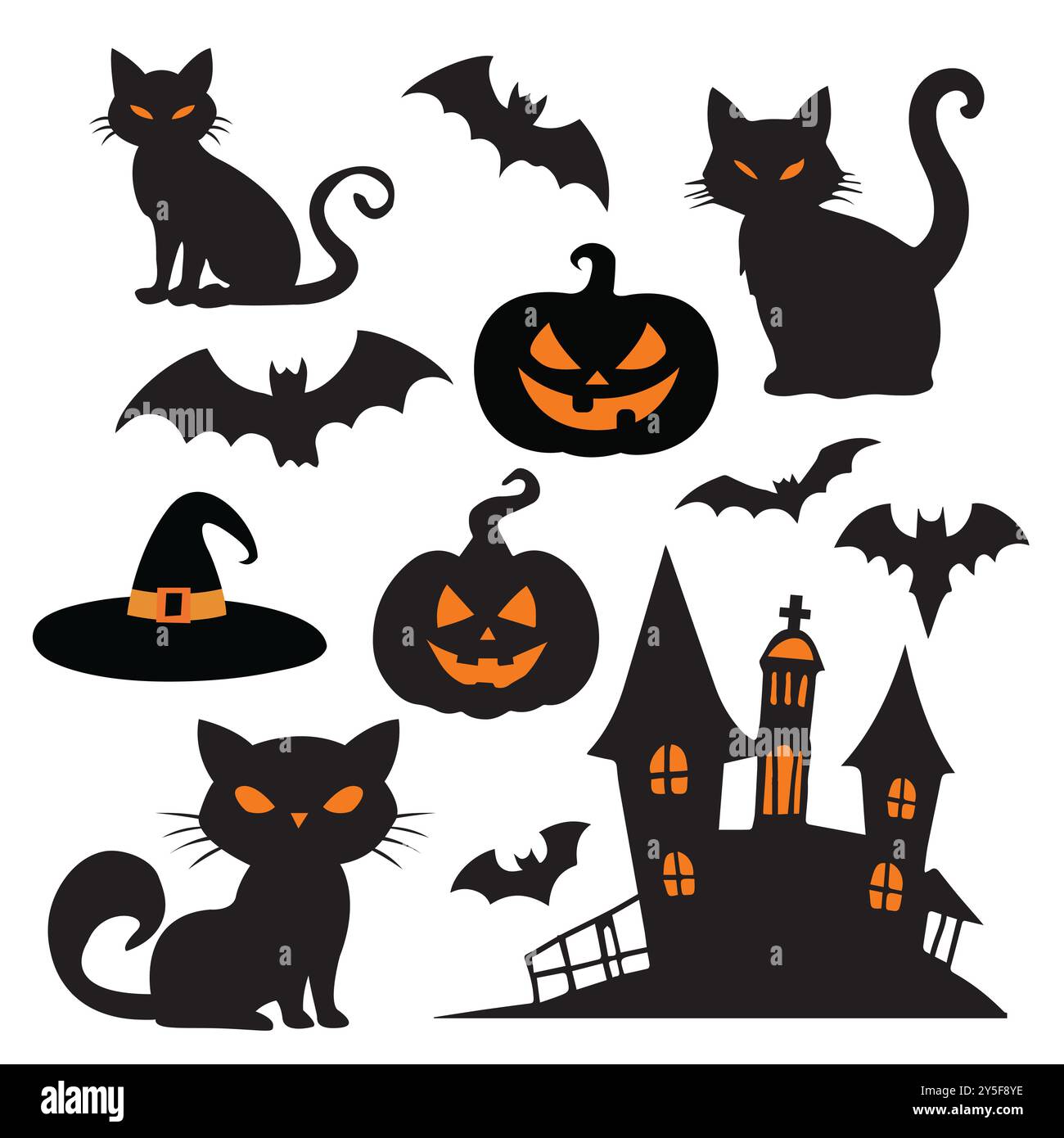 Silhouette Halloween illustration collection.Vector illustration Stock ...