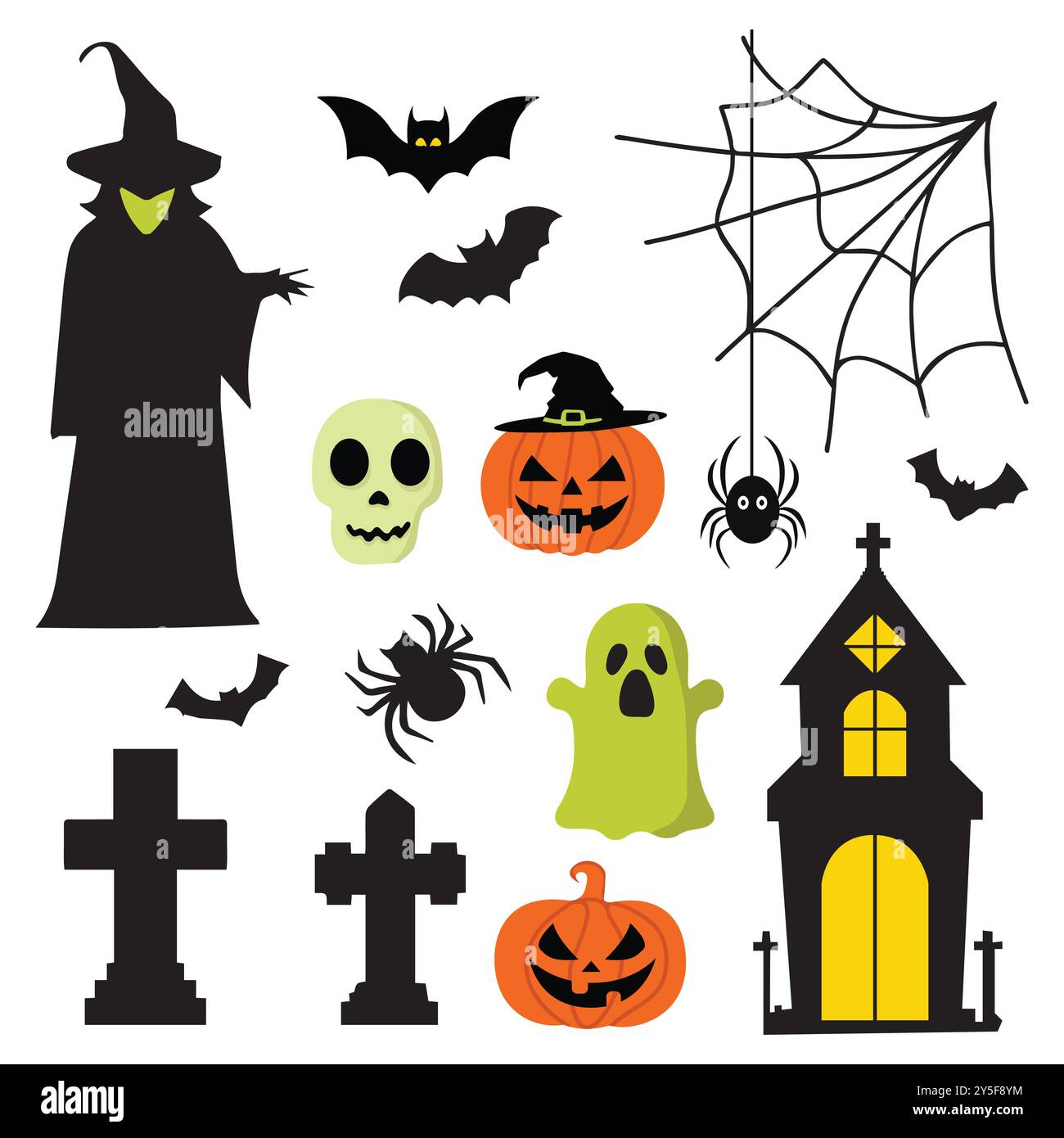 Halloween elements collection with haunted house, skull,bats,tree ...