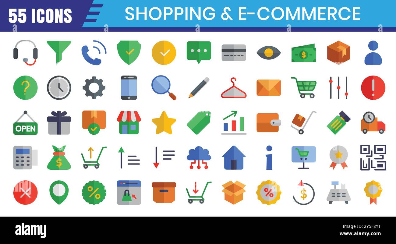 E-Commerce icons set. Online shopping flat icon collection. Editable ...